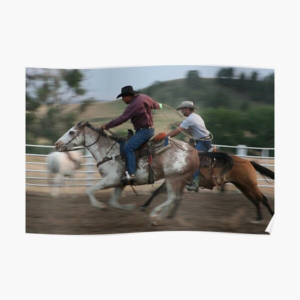 "Team Roping Action Shot" Poster for Sale by Rodeo-Photos | Redbubble