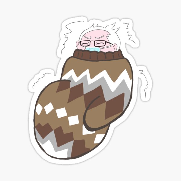"Bernie Sanders in a Giant Mitten" Sticker for Sale by Em-K-Lee | Redbubble