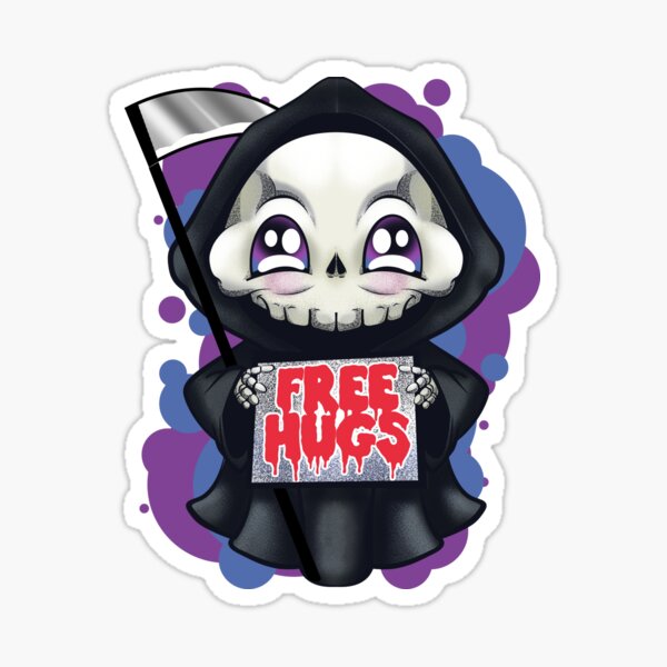 "free hugs kawaii the reaper cute and funny" Sticker for Sale by ...
