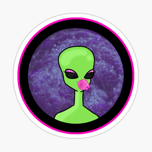 "Alien with Pink Bubblegum" Sticker for Sale by silk-teabag | Redbubble