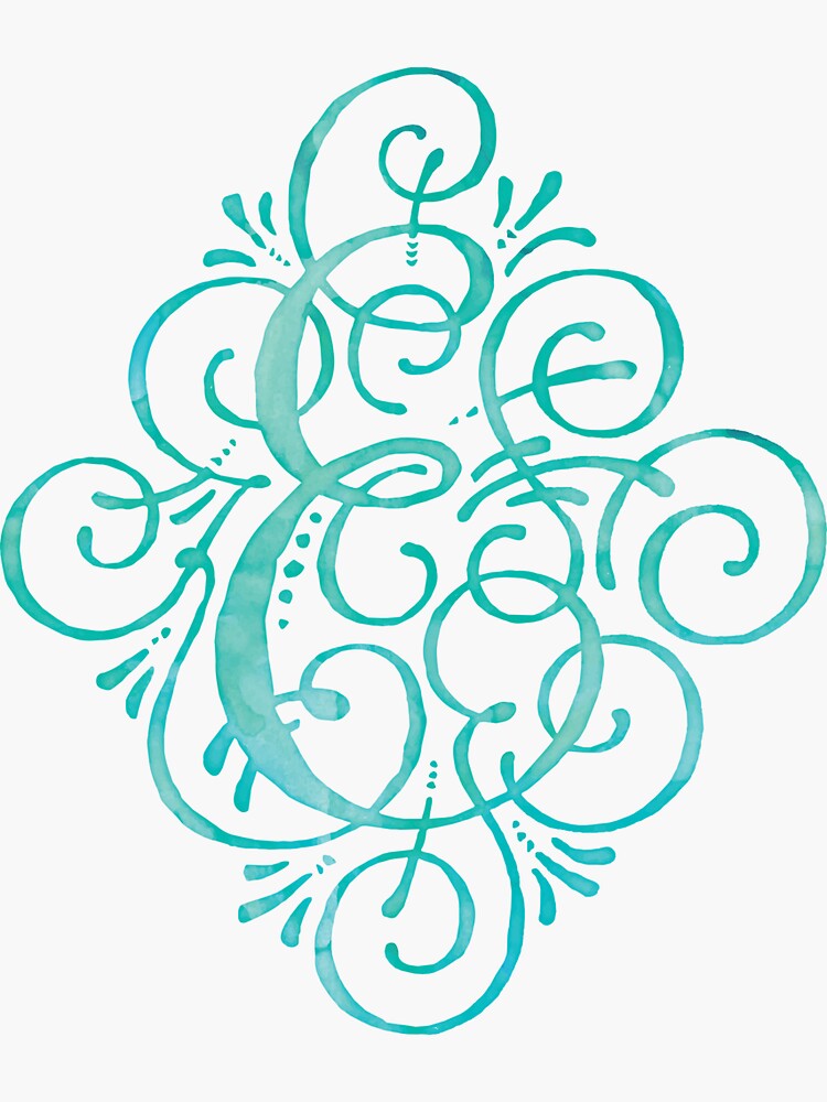 "Monogram E Watercolor Turquoise" Sticker for Sale by junkydotcom ...