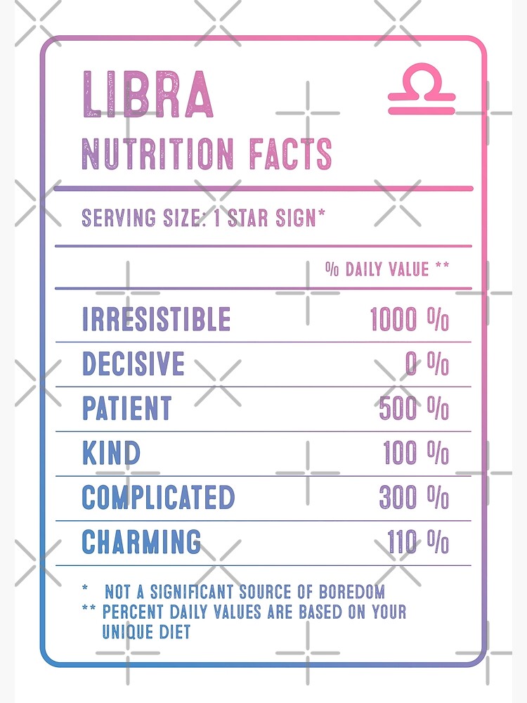 "Libra Nutrition Facts, Libra Zodiac Personality Chart" Poster for Sale ...