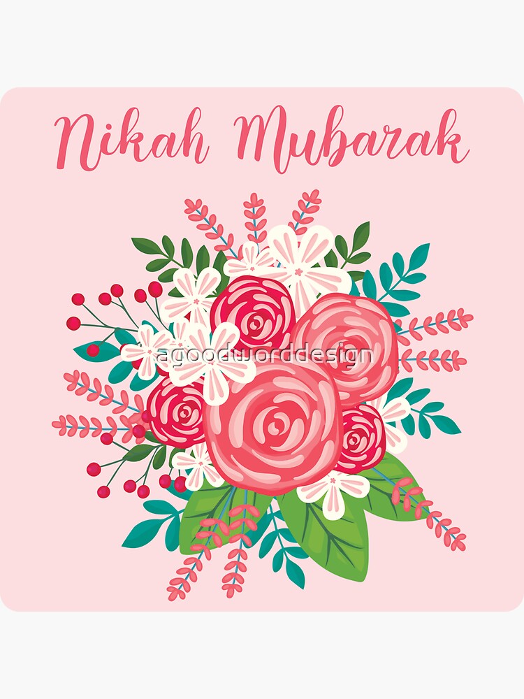 Pegatina «Nikah Mubarak, Ilustración floral con rosas y flores Boda» de ...