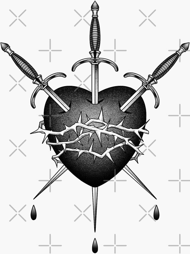 "Sacred heart with daggers" Sticker by SashaKimArt | Redbubble