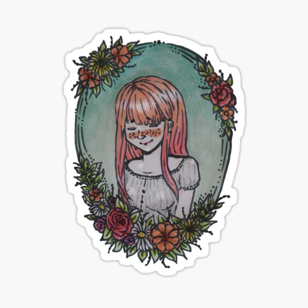 "Cottagecore flower red haired girl with freckles" Sticker for Sale by ...