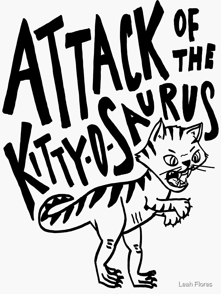 Pegatina «¡El ataque de Kitty-O-Saurus!» de adventurlings | Redbubble