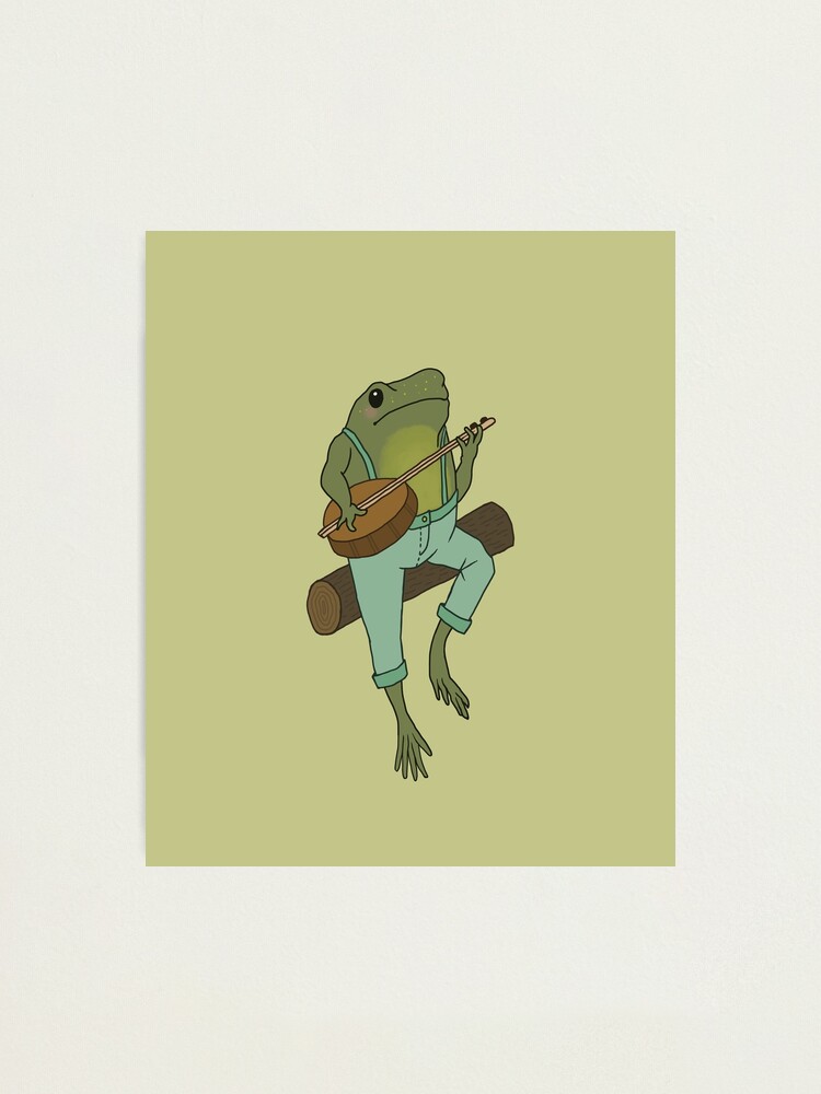 "Cottagecore Guitar Froggy - Cute Frog Playing Banjo on Log Tree ...