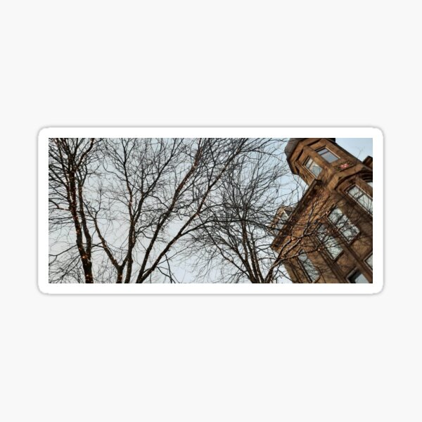 "Modern stylish city building frog perspective view with trees" Sticker ...
