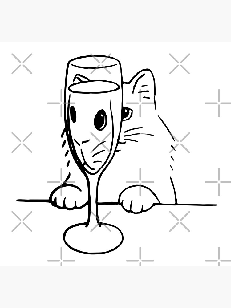 "cute small cat looking through wine glass minimal line drawing cats ...