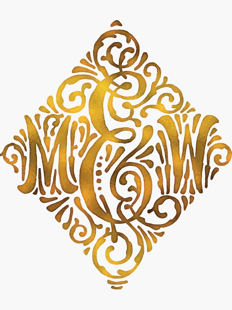 "Wedding Monogram in Gold Letters M and W" Sticker for Sale by ...