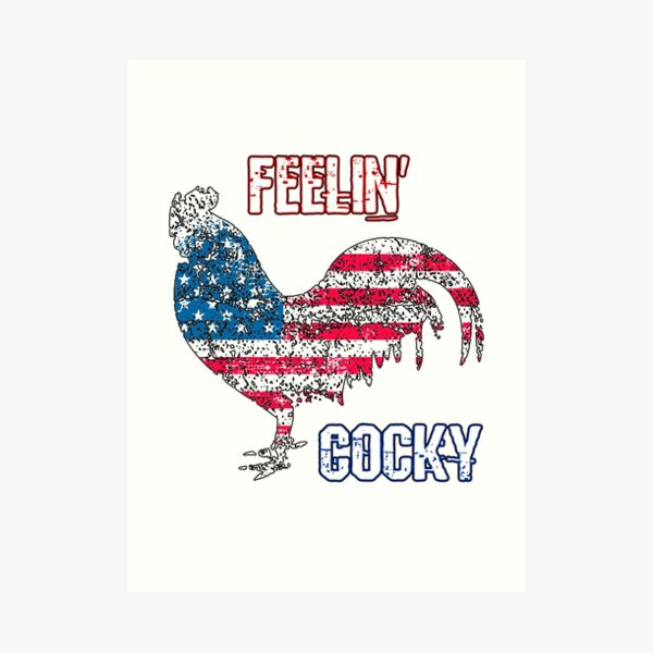 "Feelin Cocky Rooster Distressed American Flag Patriotic Red White Blue ...