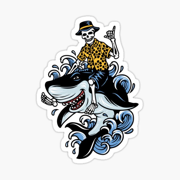 "Skeleton Riding Shark" Sticker for Sale by RedsStickerShop | Redbubble