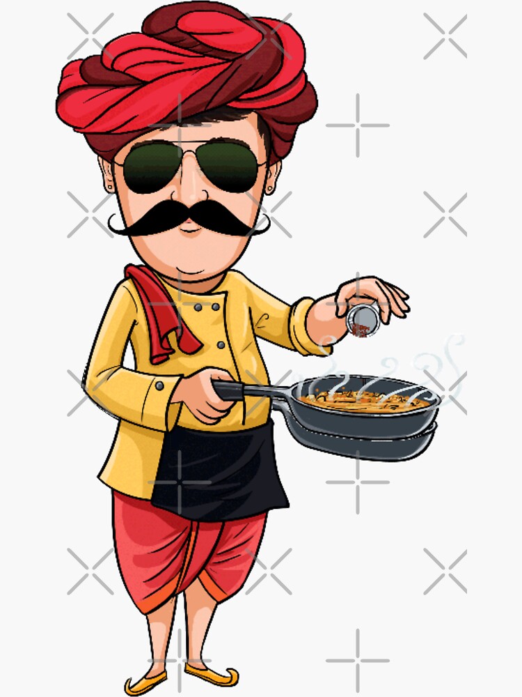 "Rajasthani Man Cooking" Sticker for Sale by Rangeelo | Redbubble