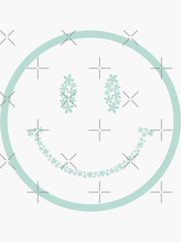 "Floral Smiley Face - Pastel Teal Green" Sticker for Sale by ...