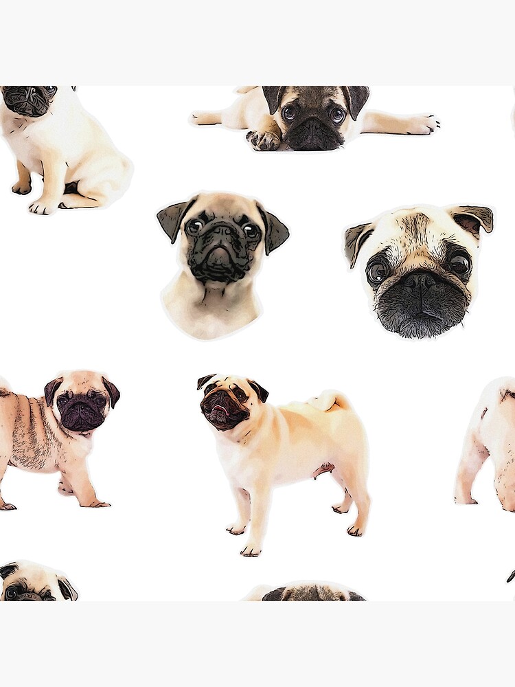 "Six pugs Cute line-art Dog Design Pattern" Poster for Sale by ...