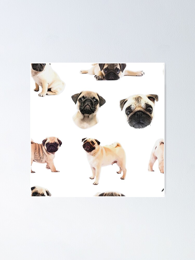 "Six pugs Cute line-art Dog Design Pattern" Poster for Sale by ...