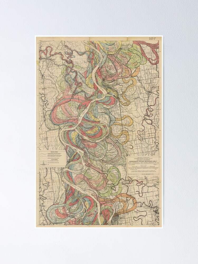 Poster « Harold Fisk, 1944 - Ancient Courses: Mississippi River Meander ...