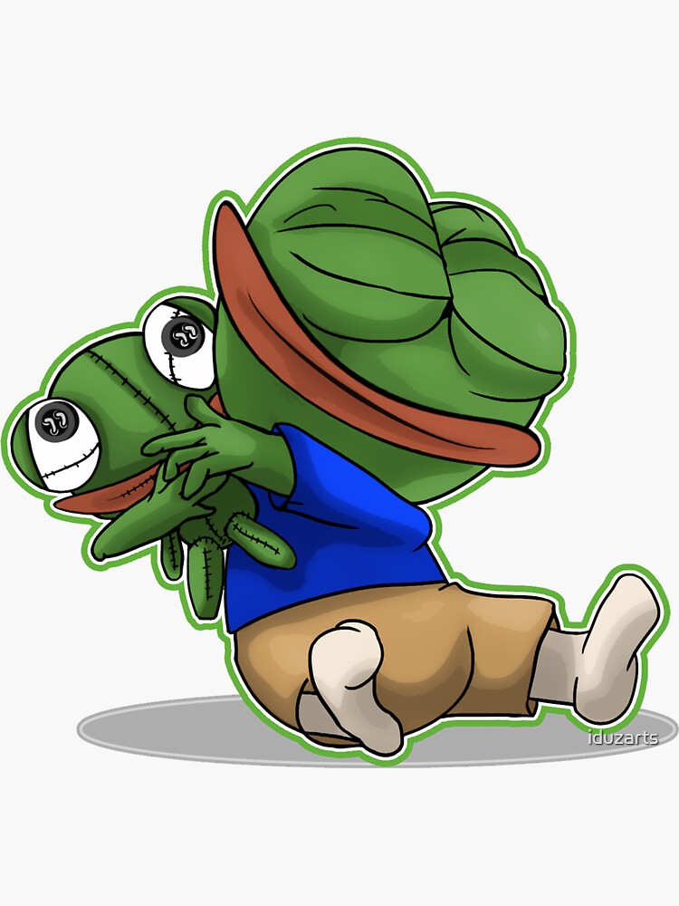 Pegatina «Peepo Pepe Frog Hugging frog doll» de iduzarts | Redbubble