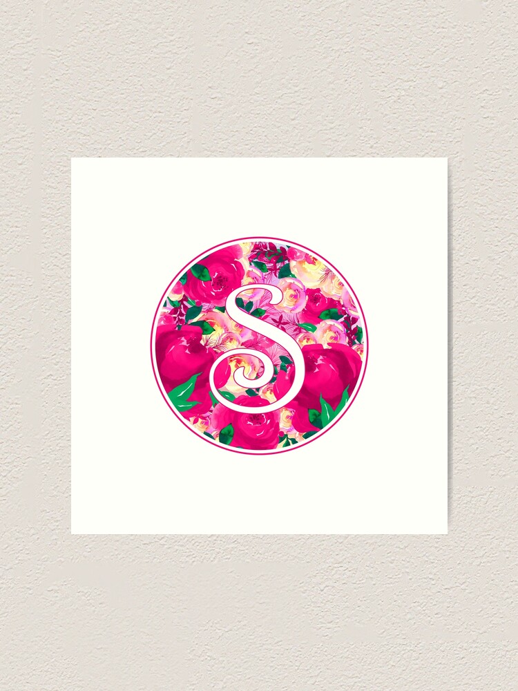 "The Letter 'S' Pink Flower Watercolor Circle Monogram" Art Print by ...