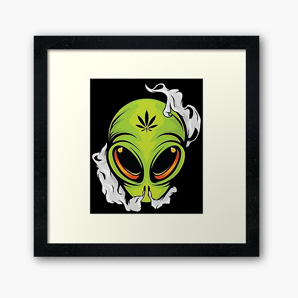 "Smoking Alien Cannabis Leaf Weed Smoker Gift" Framed Art Print for ...
