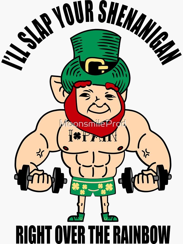 "Bodybuilding Leprechaun" Sticker for Sale by MoonsmileProd | Redbubble