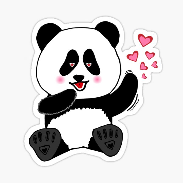 "Waving Panda Hearts" Sticker by TopTierTops | Redbubble