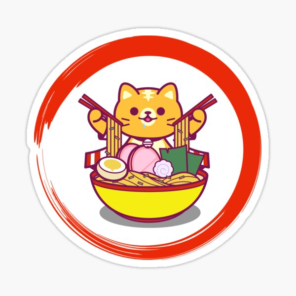 "Cat with Soba Noodle Bowl Sticker" Sticker for Sale by Treasurekey ...