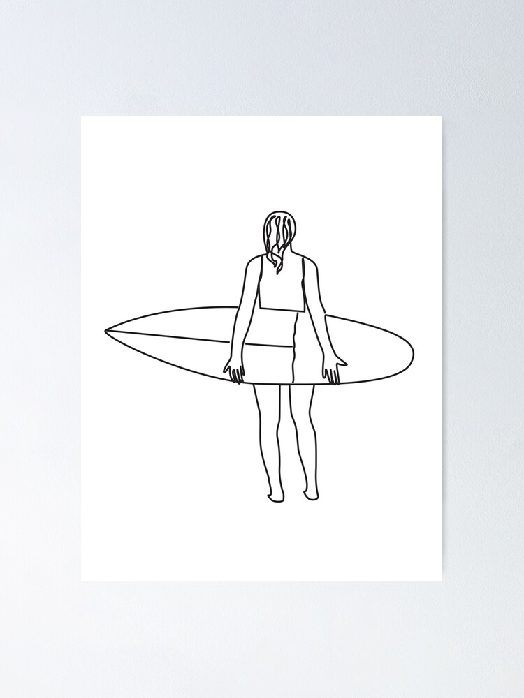 "Surfboard Line Drawing, Surf Illustration, Surf One Line Art" Poster ...