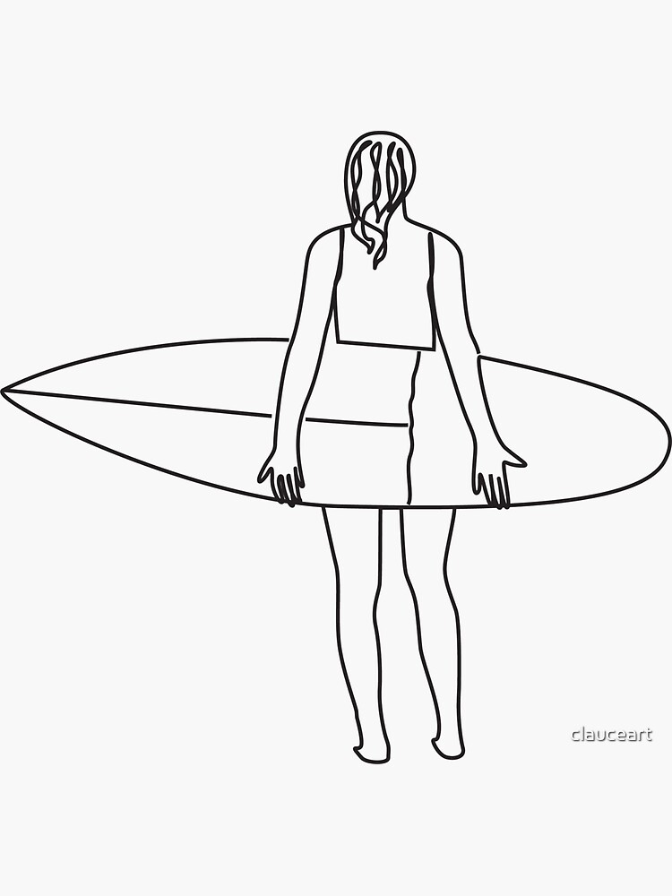 "Surfboard Line Drawing, Surf Illustration, Surf One Line Art" Sticker ...