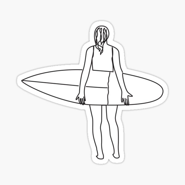 "Surfboard Line Drawing, Surf Illustration, Surf One Line Art" Sticker ...