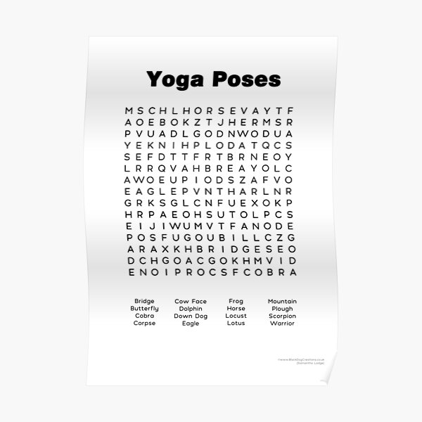 "Yoga Poses Word Search Novelty" Poster for Sale by BDogCreations ...