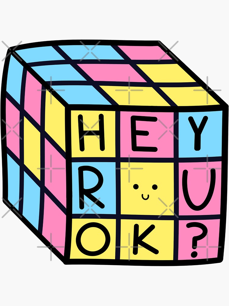 "hey r u ok rubik’s cube kawaii" Sticker by erynbalchunas | Redbubble