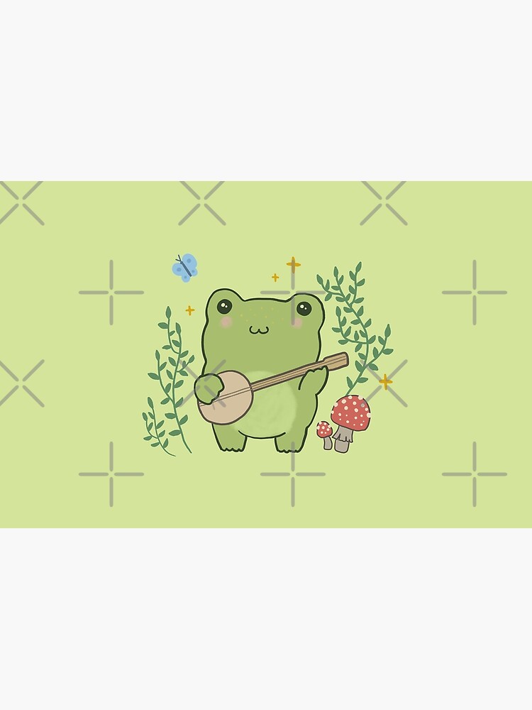 "Cute Kawaii Frog Playing Banjo - Toad Plant Fungi Blue Butterfly ...
