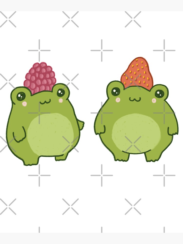 "Cute Strawberry Raspberry Hat Frog Friends - Kawaii Cottagecore ...