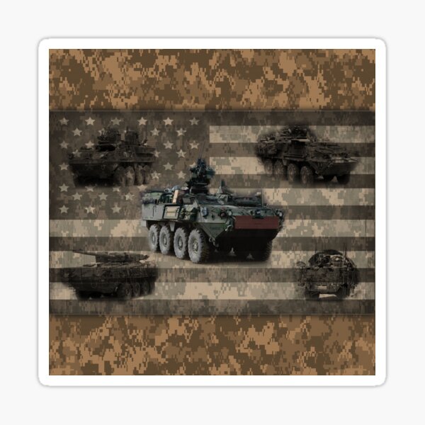 "Stryker Military Vehicle Digital Camo Pattern American Flag" Sticker ...