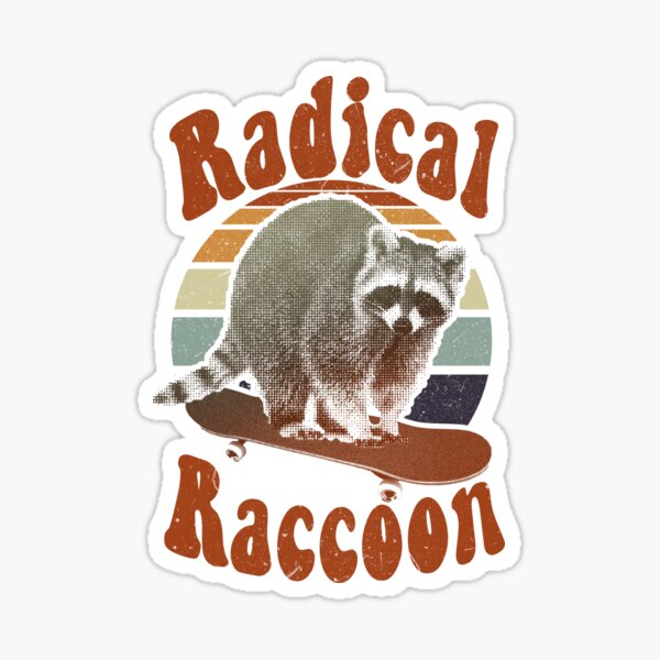 "Retro radical raccoon on a skateboard" Sticker by beneatdesign | Redbubble