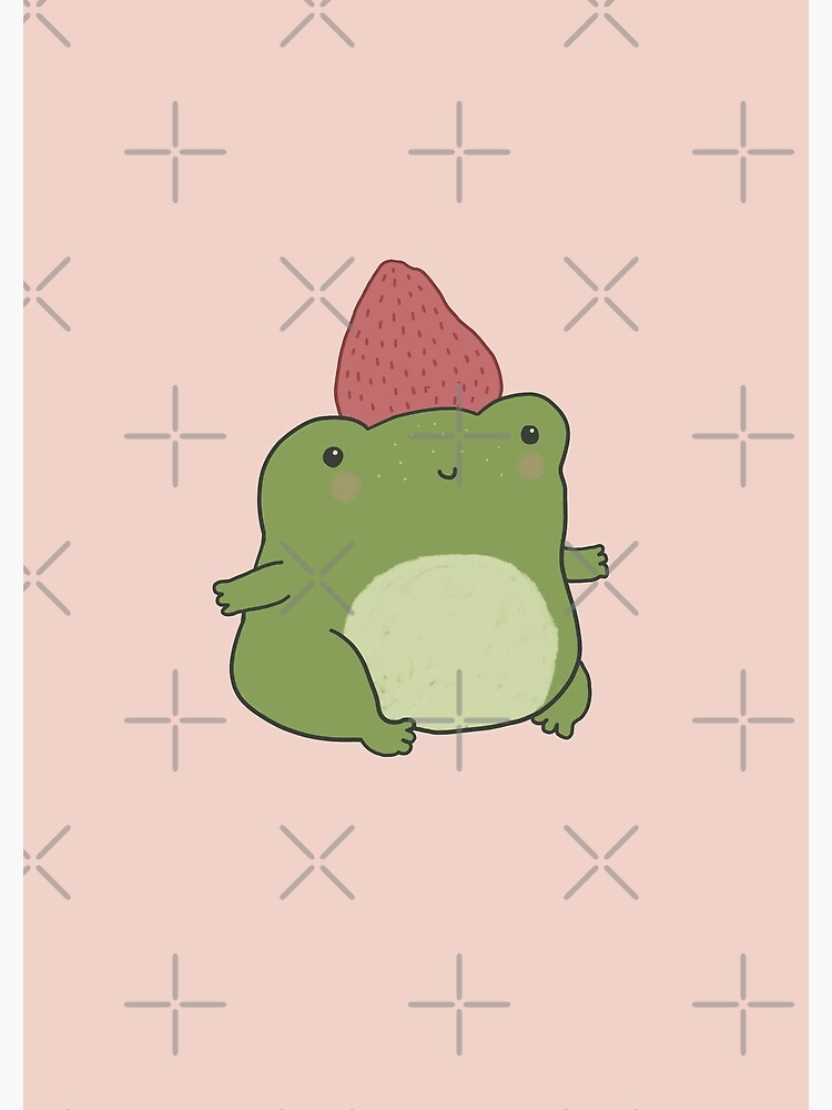 "Cute Frog with Pink Strawberry Hat Kawaii Cottagecore Aesthetic ...