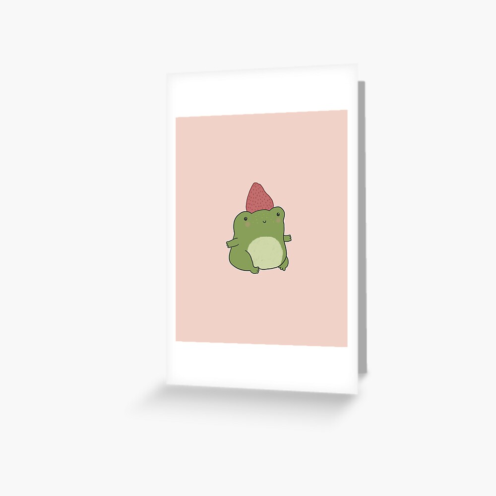 "Cute Frog with Pink Strawberry Hat Kawaii Cottagecore Aesthetic ...