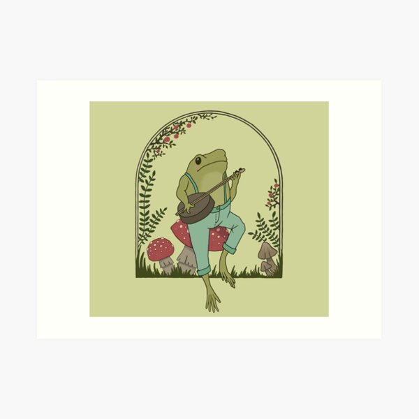 Lámina artística «Cottagecore Aesthetic Frog Playing Banjo on Mushroom ...