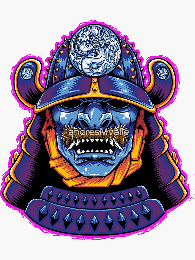"Blue Dragon Samurai (Sticker)" Sticker for Sale by andresMvalle ...