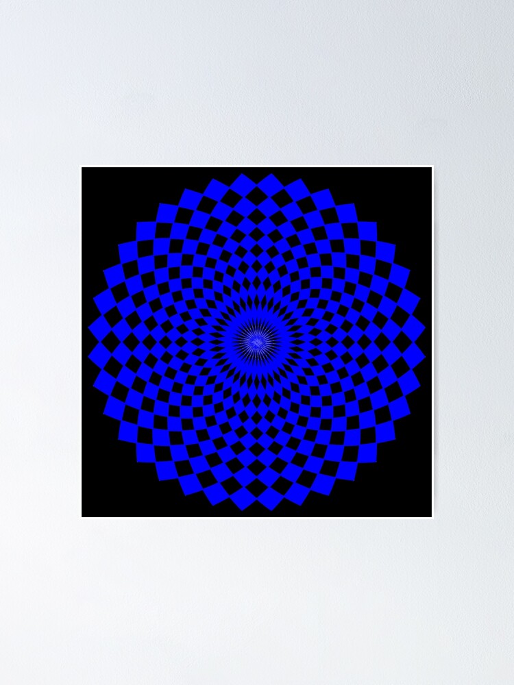"Sunflower Spiral Clockwise/Anti-clockwise Blue/Black Checkered" Poster ...