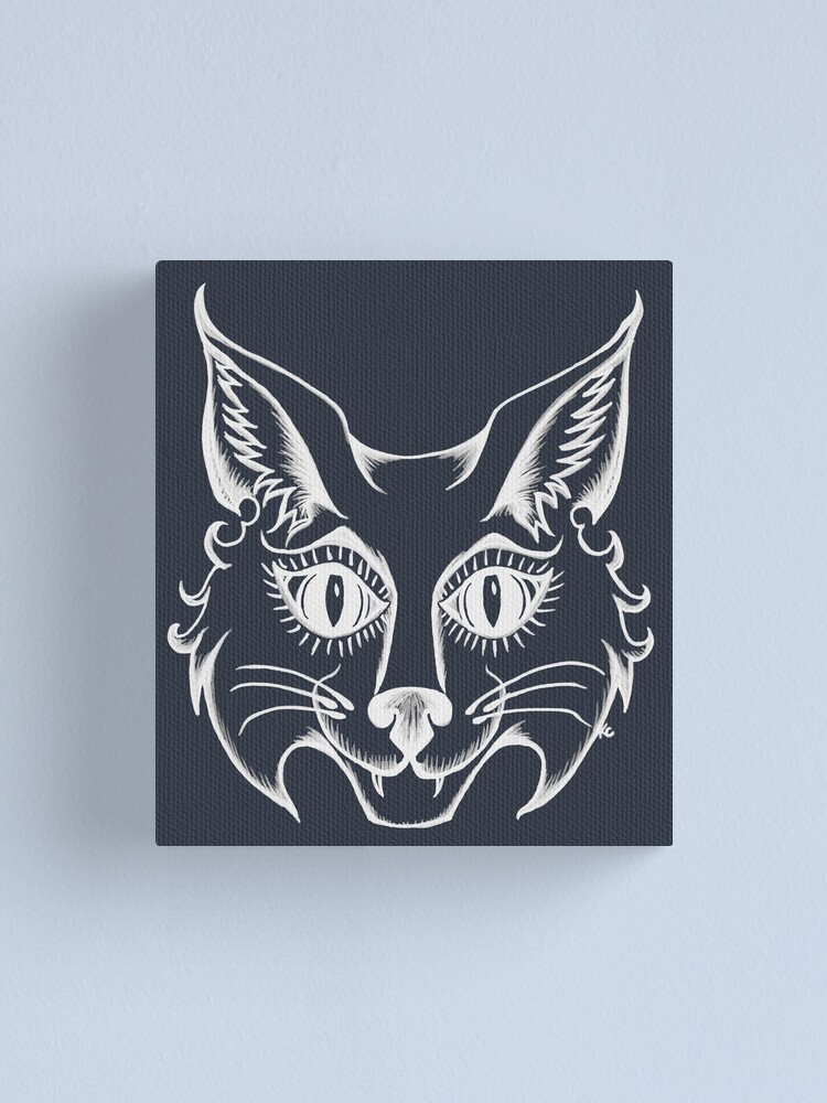 "Moonlight Retro Cat Face" Canvas Print for Sale by The White Bat ...