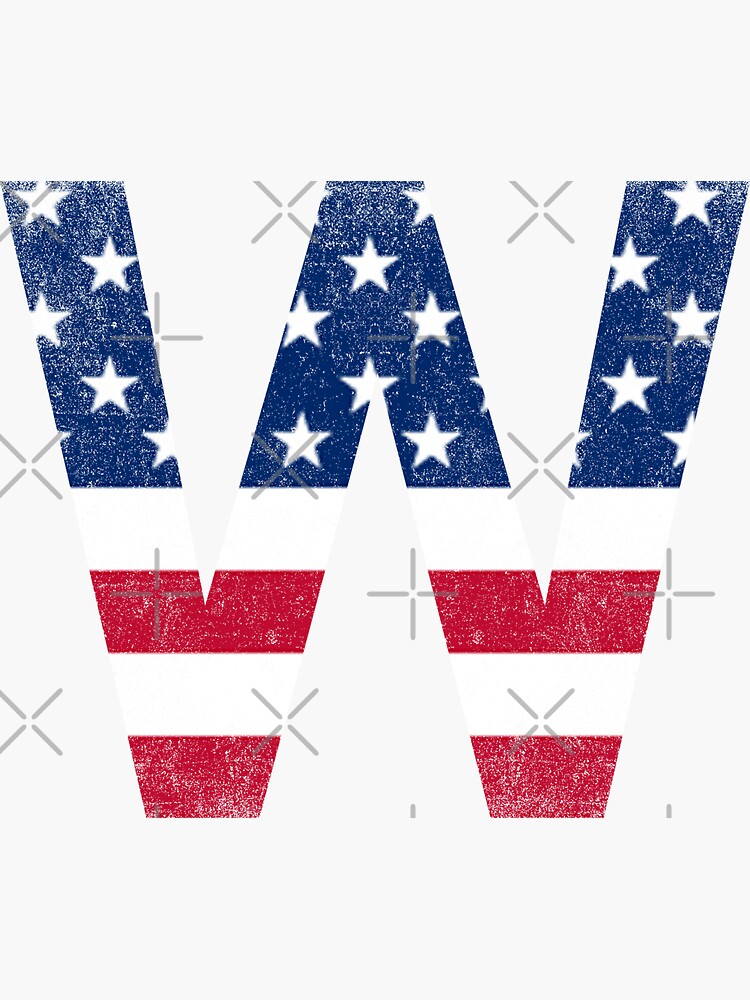"Vintage Letter W Capital Alphabet American Flag W Gift" Sticker for ...