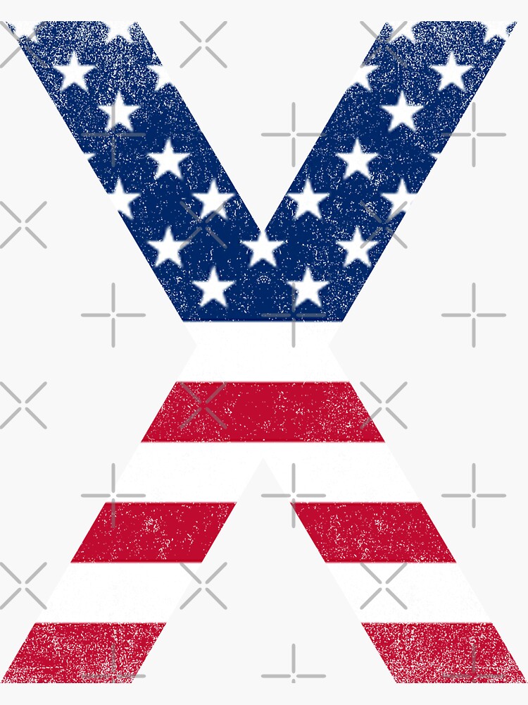 "Vintage Letter X Capital Alphabet American Flag X Gift" Sticker for ...
