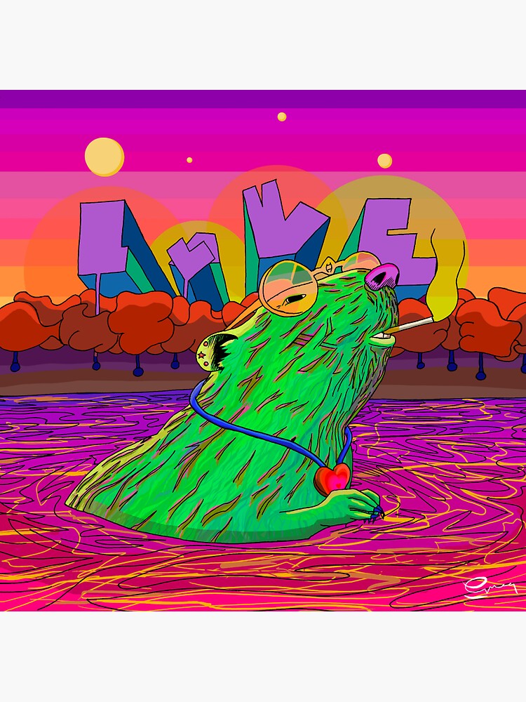"Smoking Trendy Beaver in Sunset Lake" Sticker for Sale by Greguar ...