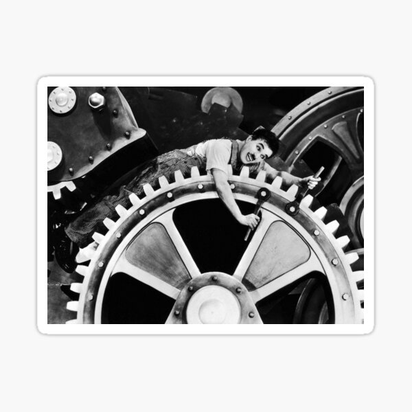 "Modern Times Charlie Chaplin factory" Sticker by JAKNA | Redbubble