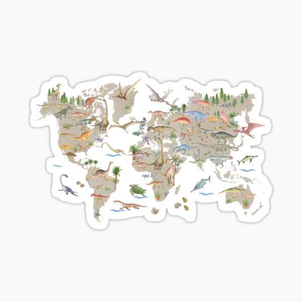 "Dinosaurs World Map (Brownish gray)" Sticker for Sale by AppleTreeHaus ...