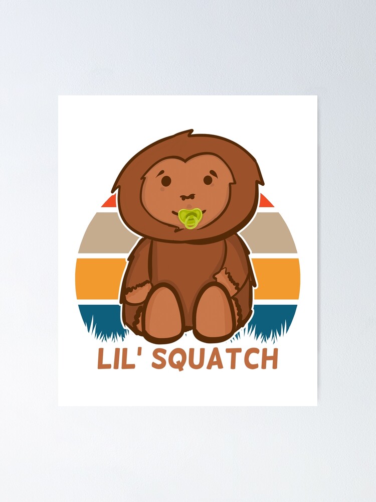 "Cute yeti baby bigfoot cartoon with pacifier retro sunset / little ...