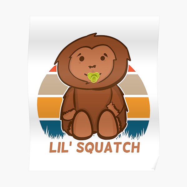 "Cute yeti baby bigfoot cartoon with pacifier retro sunset / little ...