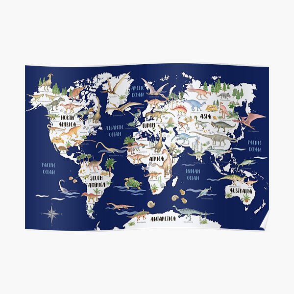 " Dinosaurs World Map " Poster by AppleTreeHaus | Redbubble